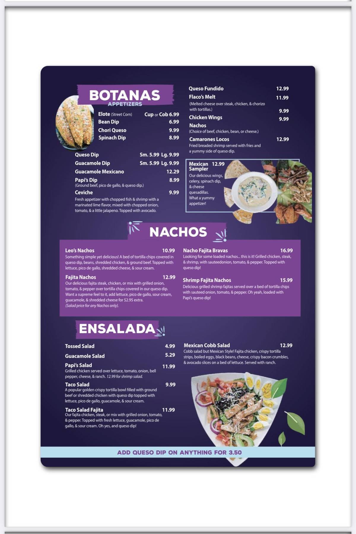 Menu at Papi’s Cocina & Cantina restaurant, Republic