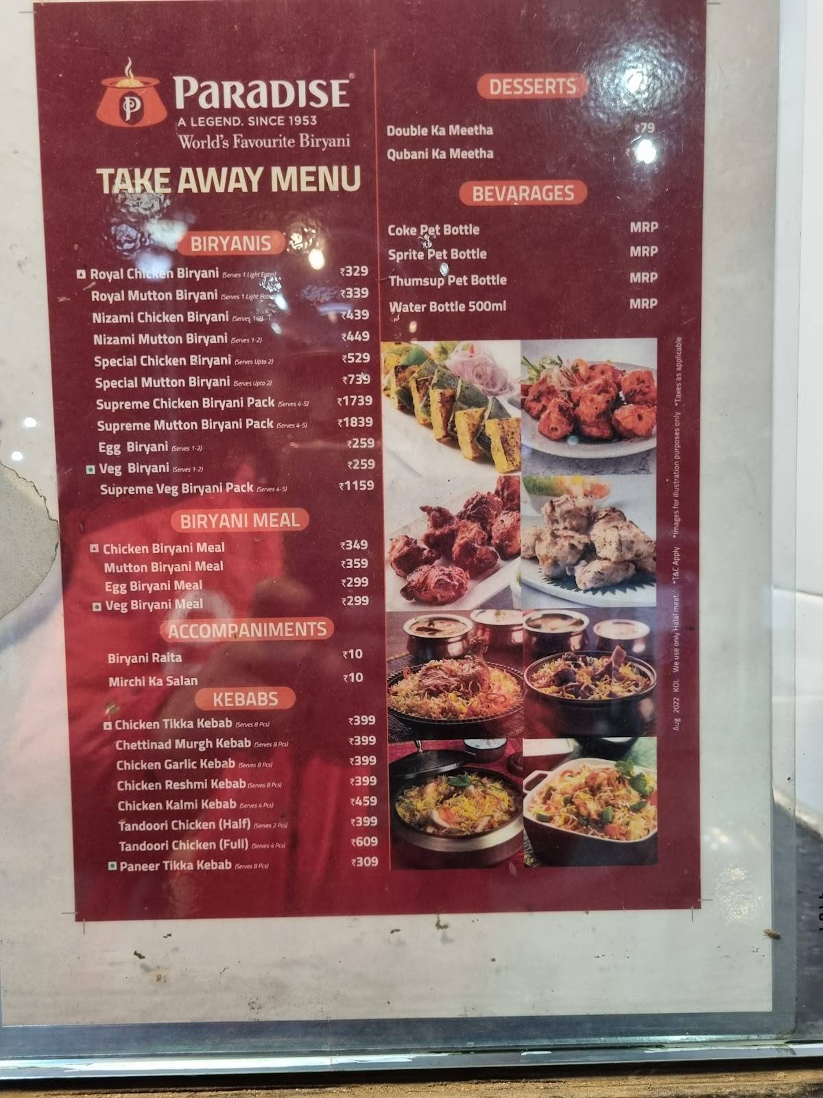 Menu at Paradise Biryani Southern Avenue, Kolkata, Ground Floor