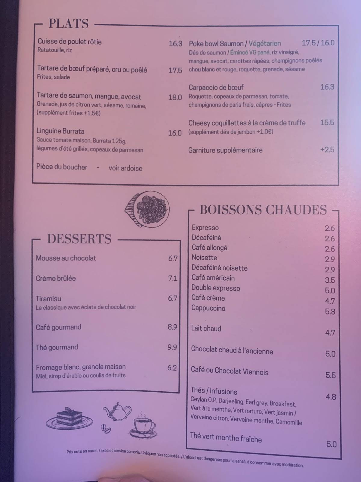 Menu at Cafe Ponce, Paris