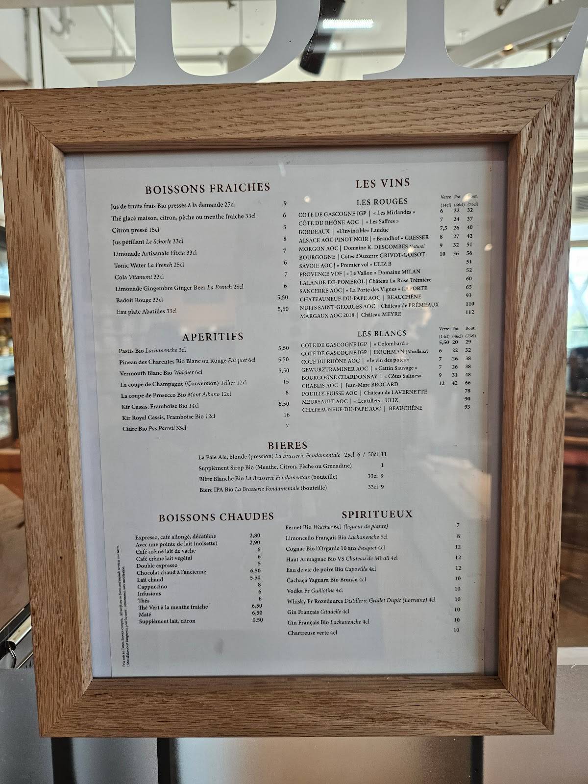 Menu at Grand beau restaurant, Paris