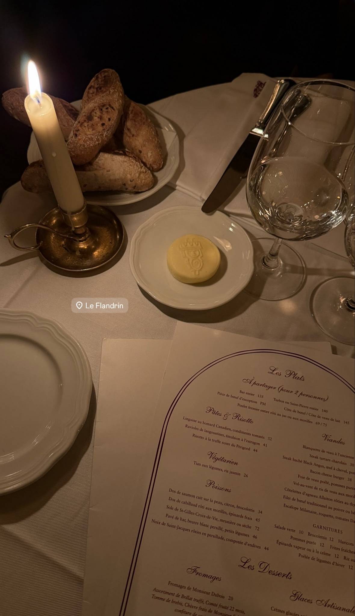 Menu au Le Flandrin restaurant, Paris, 4 Pl. Tattegrain