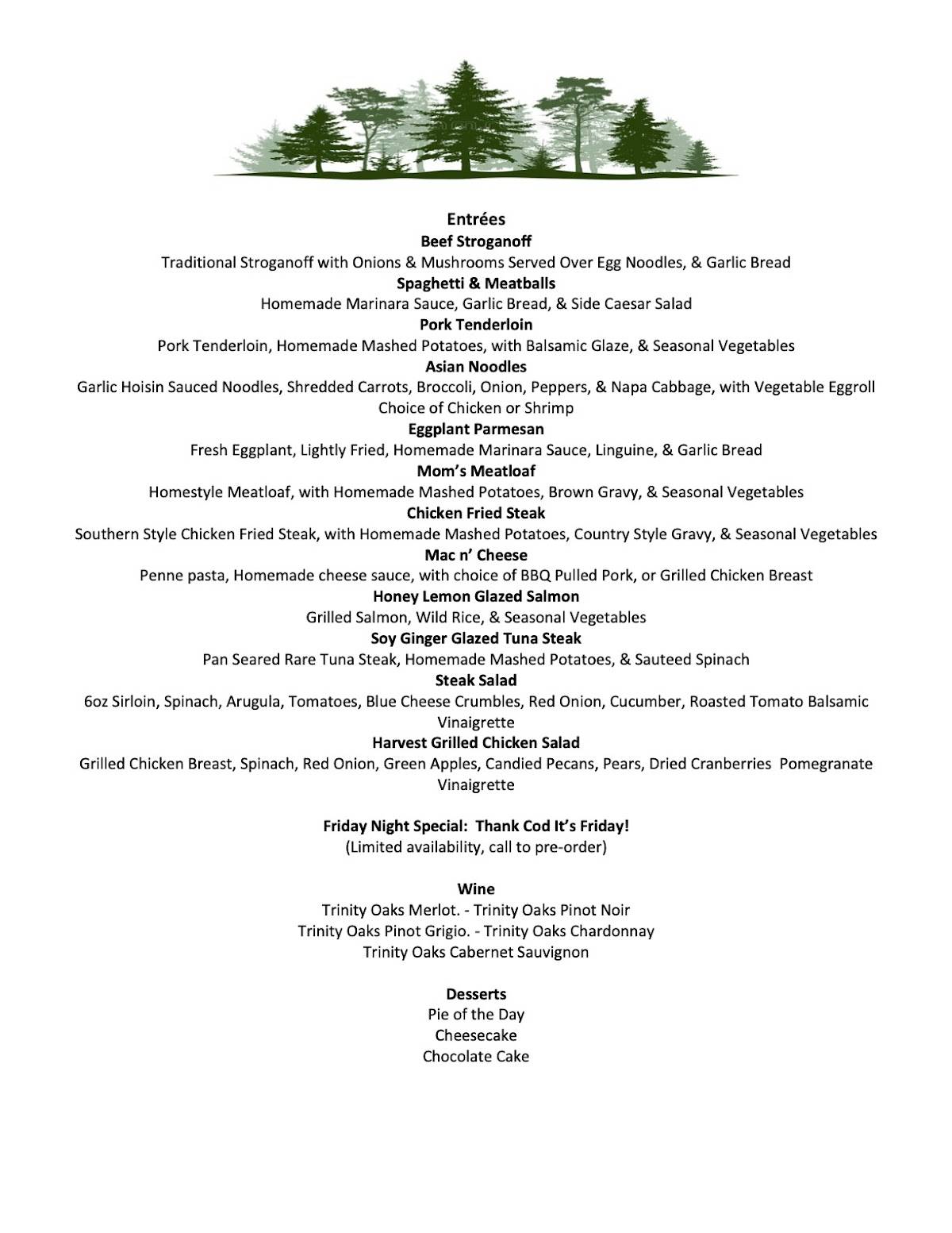 Menu at Parkside Cafe Evergreen, Evergreen