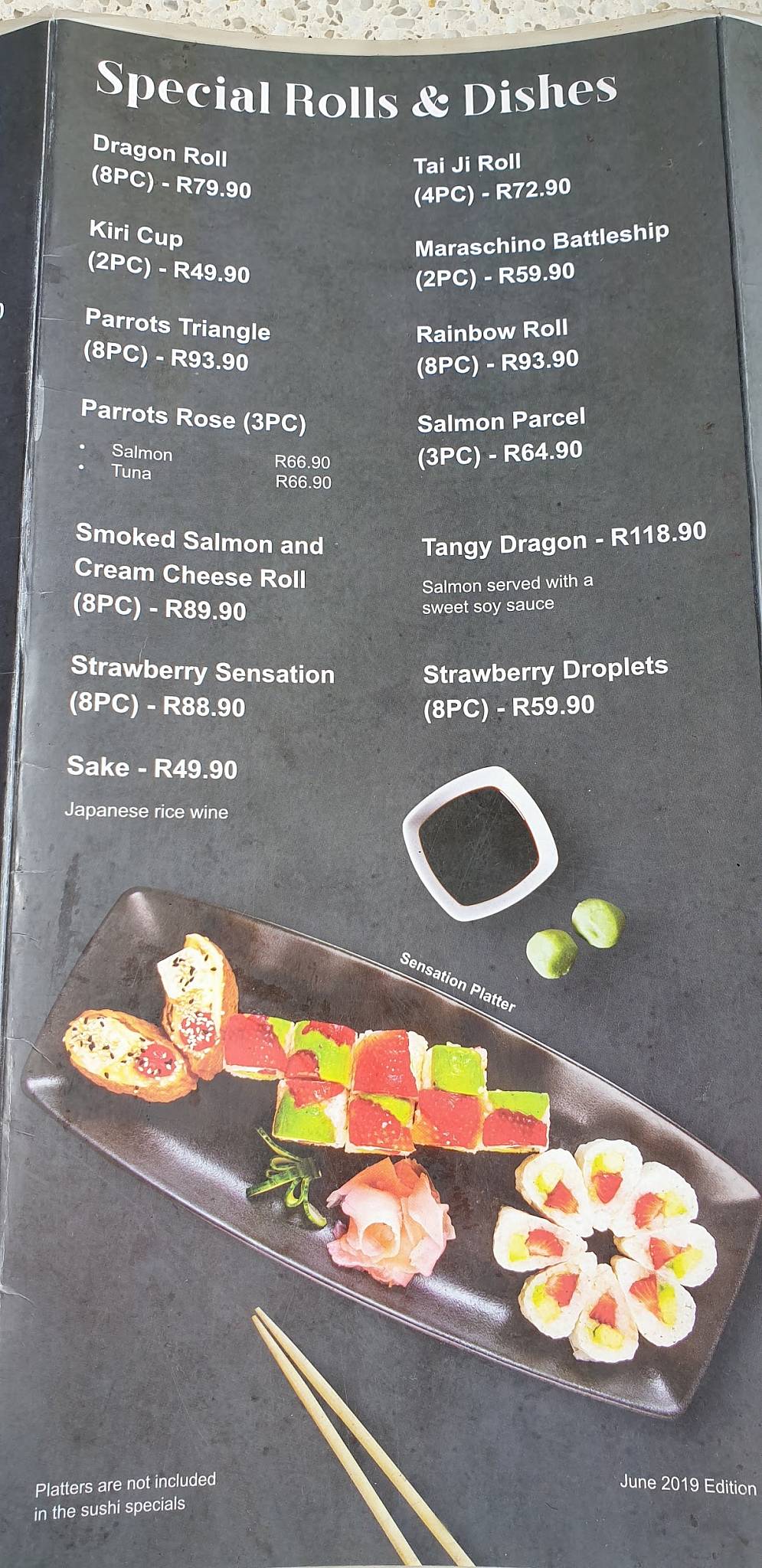 Menu at Parrots restaurant, Pretoria, Kolonnade Mall
