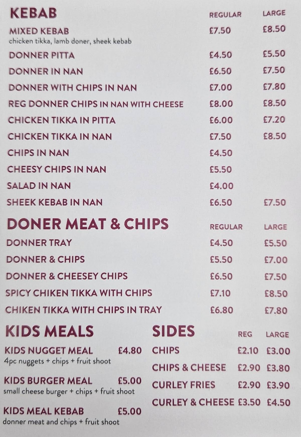Menu at Parson Drove Spice Hut, Wisbech Saint Mary