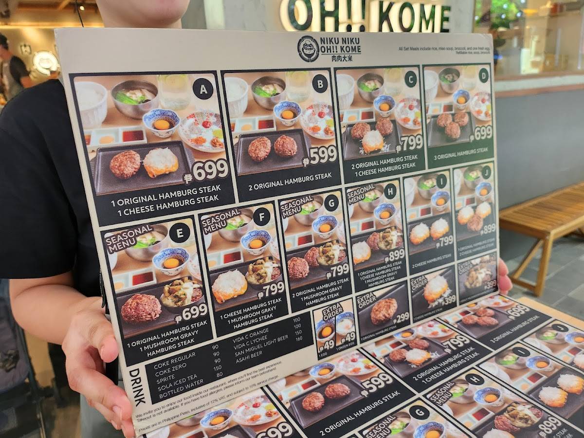 Menu at Niku Niku Oh!! Kome restaurant, Pasay