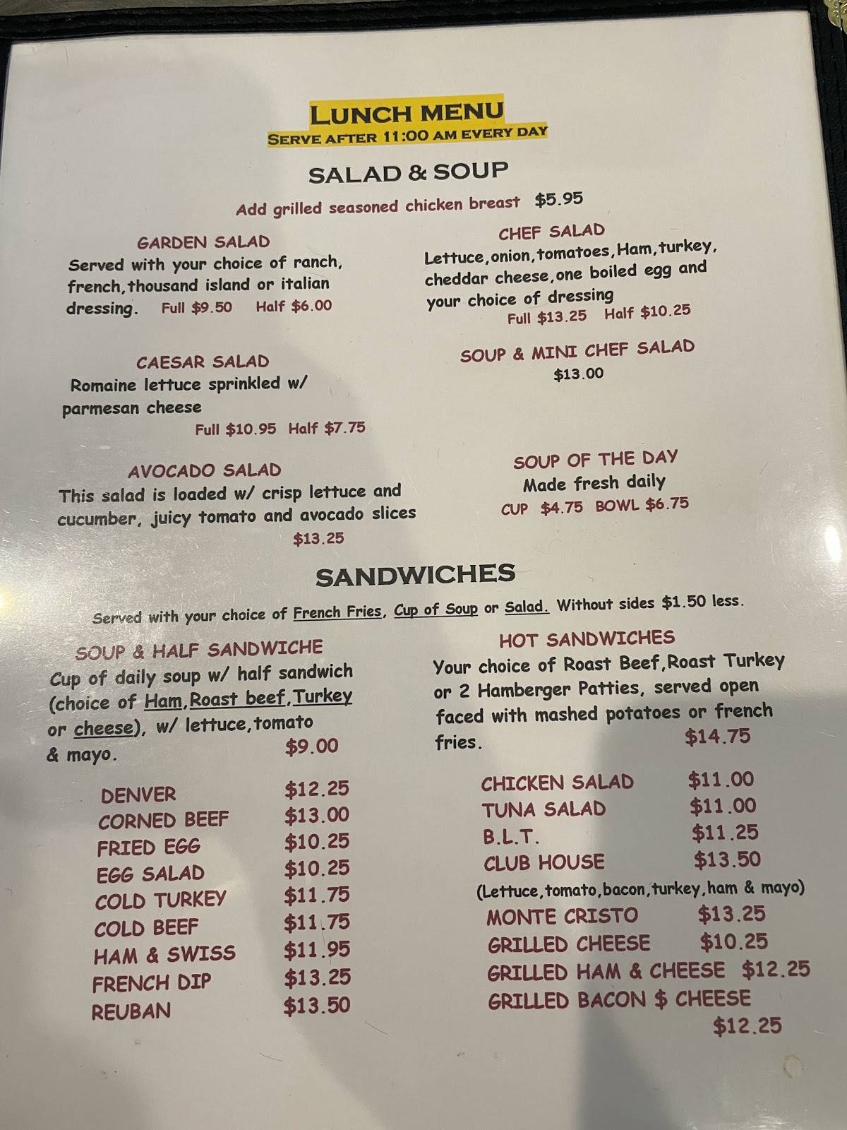 Menu at Pat & Mike's Family Restaurant, Edmonton