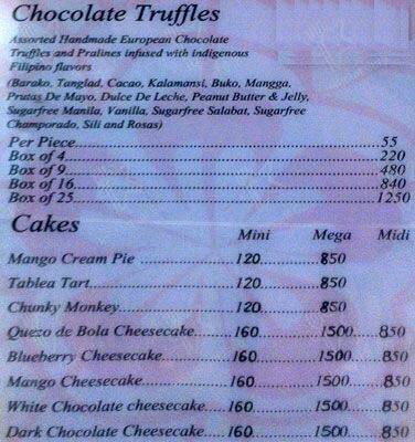 Menu at Patisserie Filipino desserts, Mandaluyong, 1550 Mandaluyong City