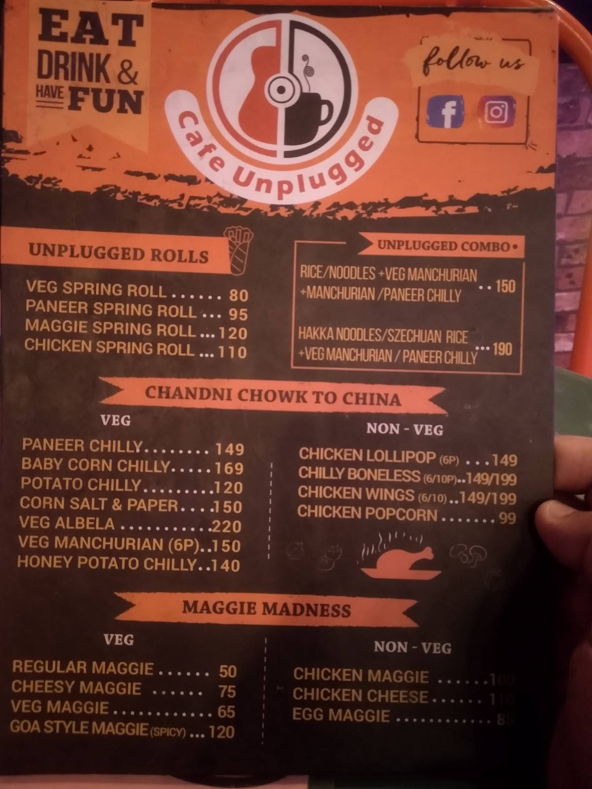 Menu at Cafe unplugged, Patna, AMS park