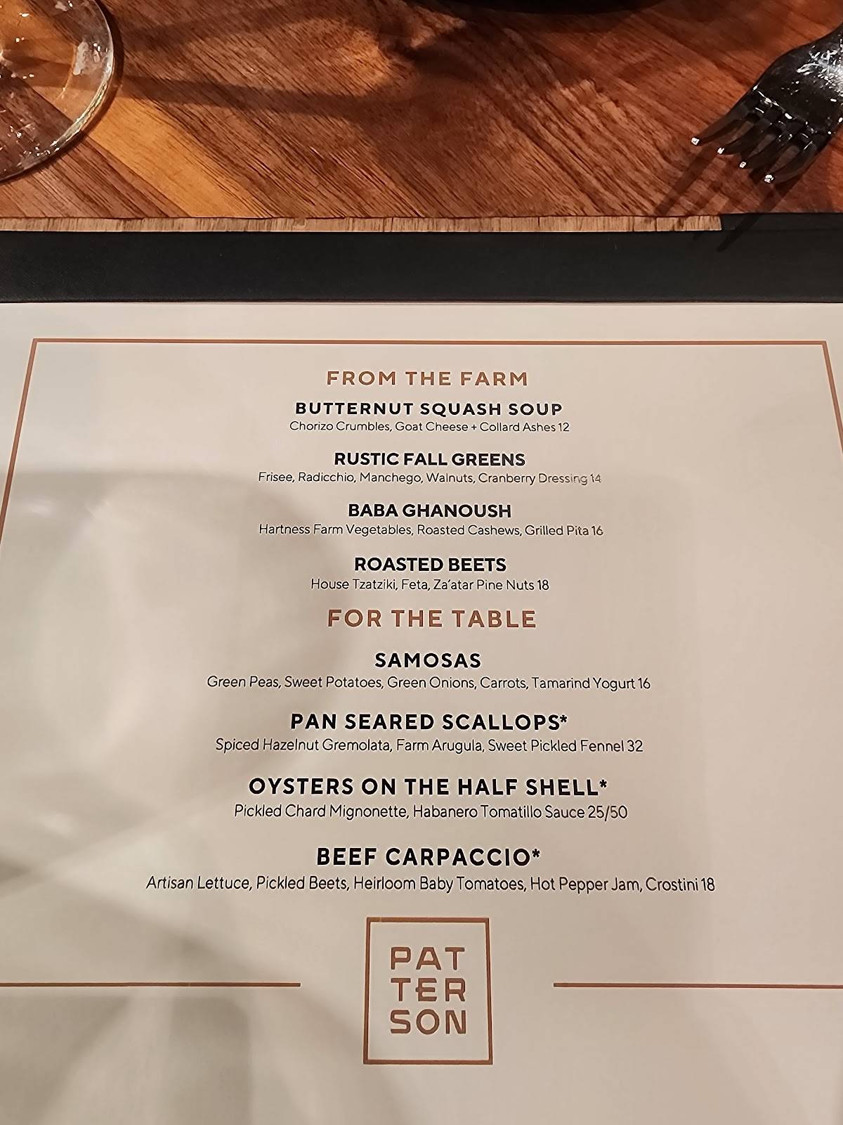 Menu at Patterson Kitchen + Bar, Greenville