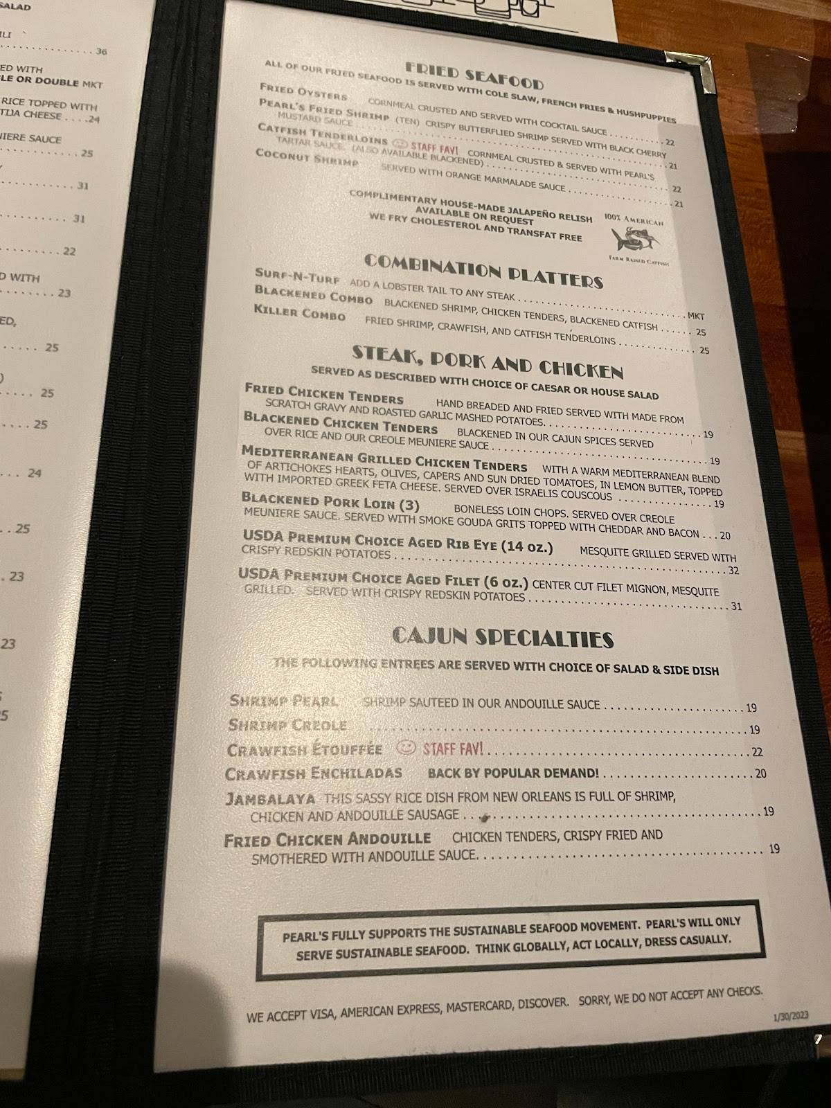 Menu at Pearl's Oyster Bar, Oklahoma City, N Classen Blvd