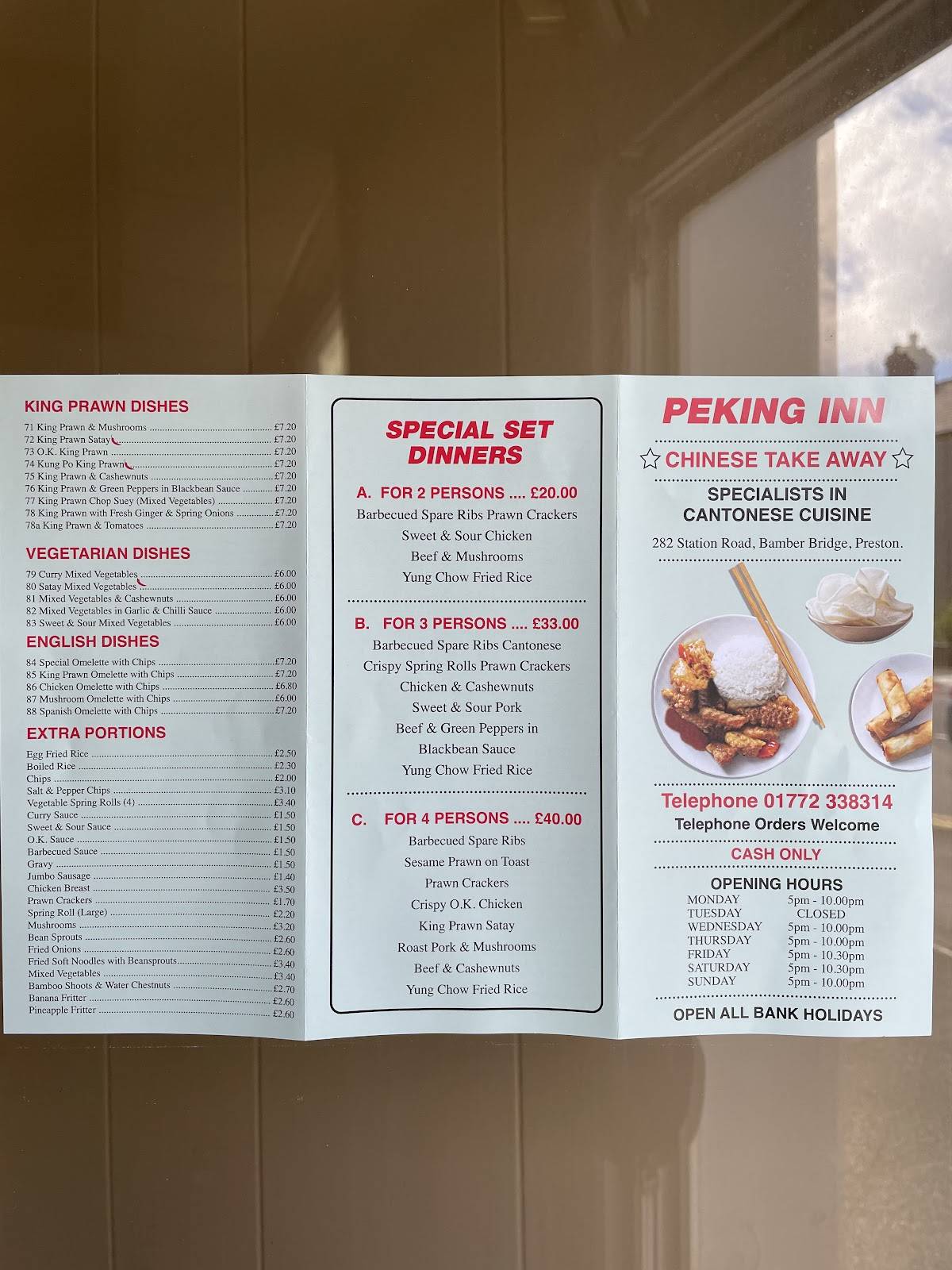 Menu at Peking Inn restaurant, Preston