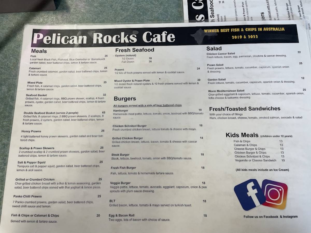 Menu at Pelican Rocks Seafood Restaurant & Cafe, Greenwell Point