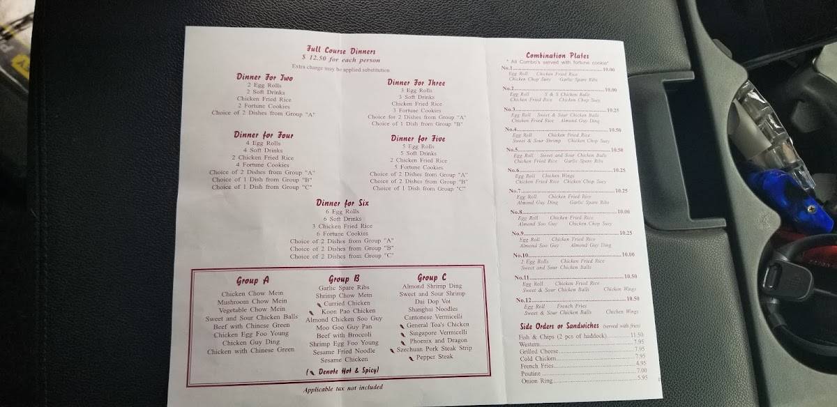 Menu at Shanloon Restaurant, Pembroke