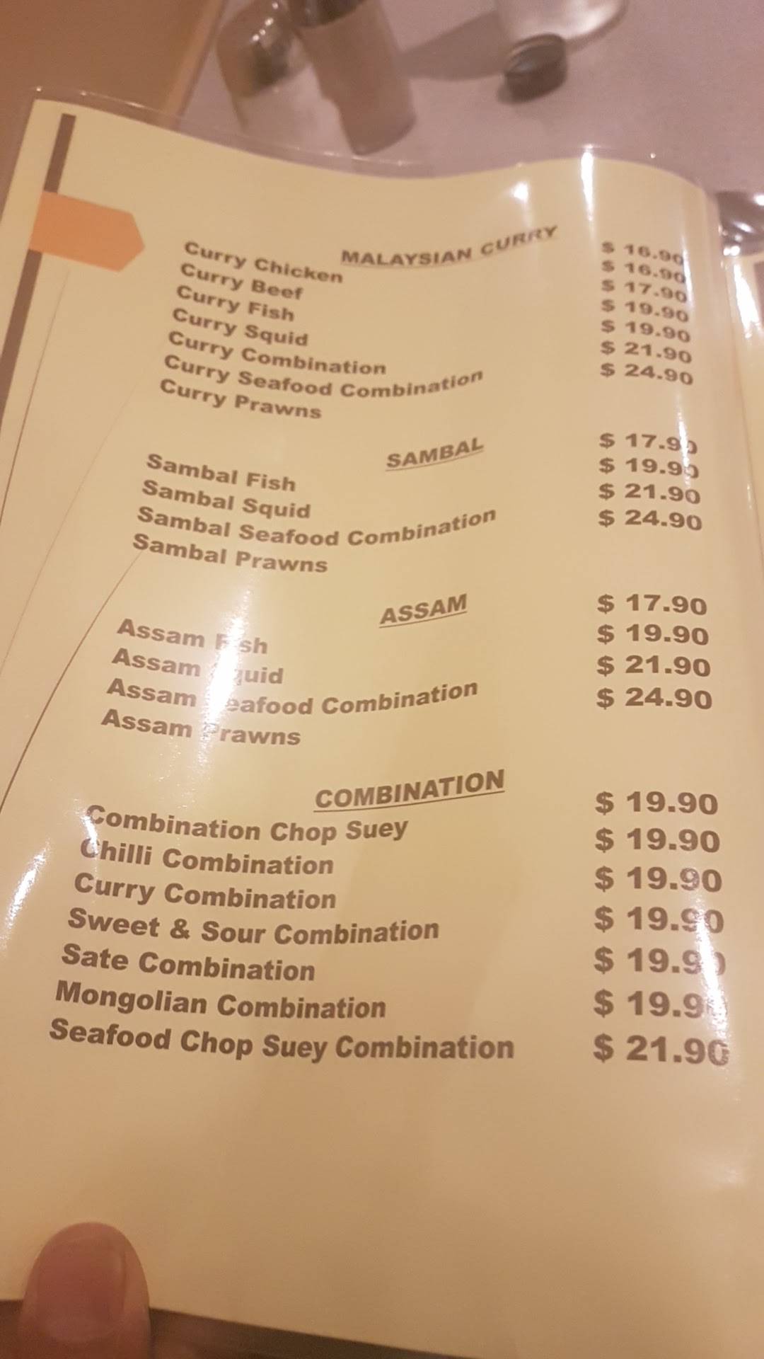 Menu at Penang House restaurant, Mandurah