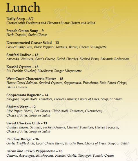 Menu at Pendray Inn and Tea House cafe, Victoria