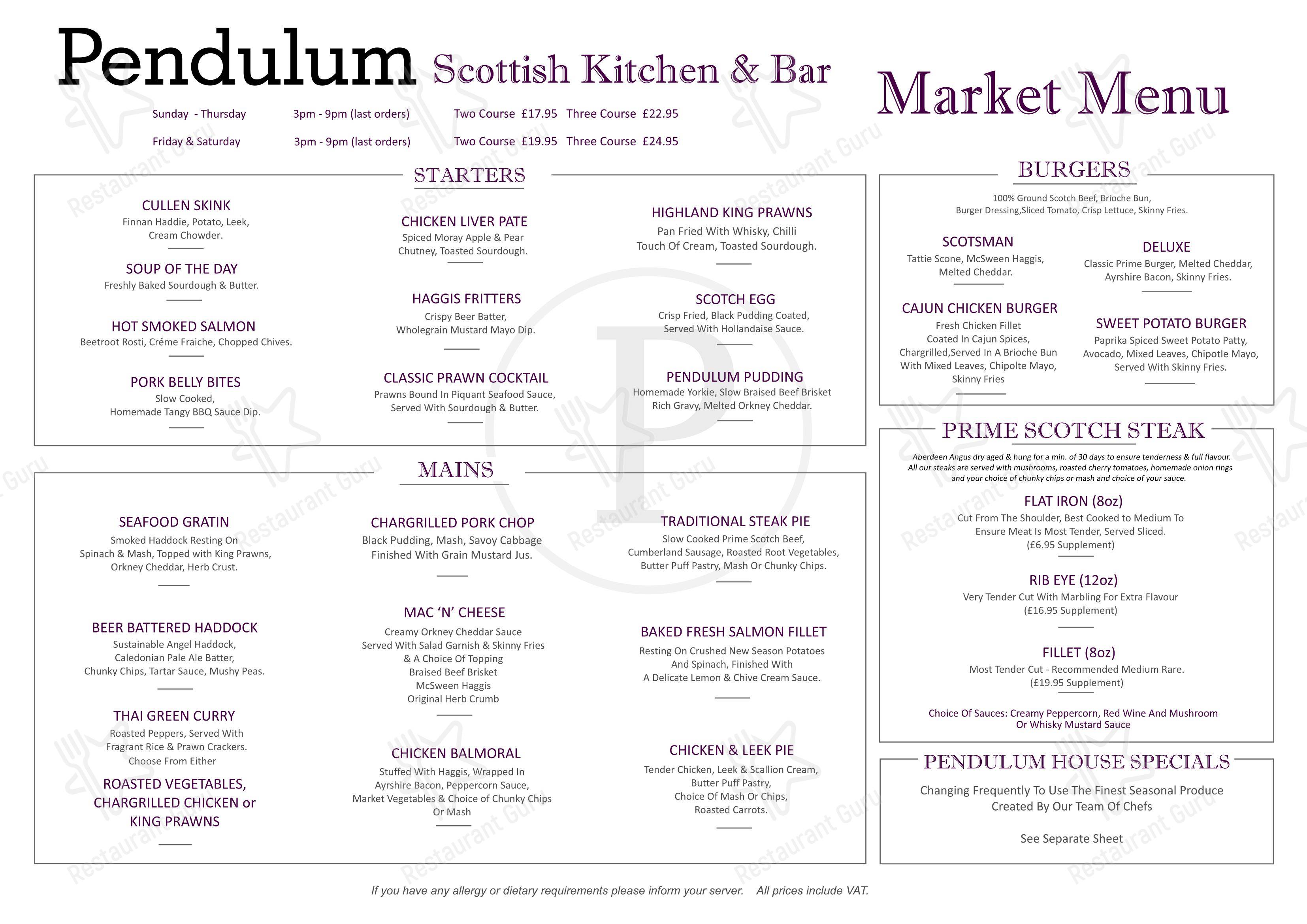 Menu at Pendulum Bar & Grill, Paisley