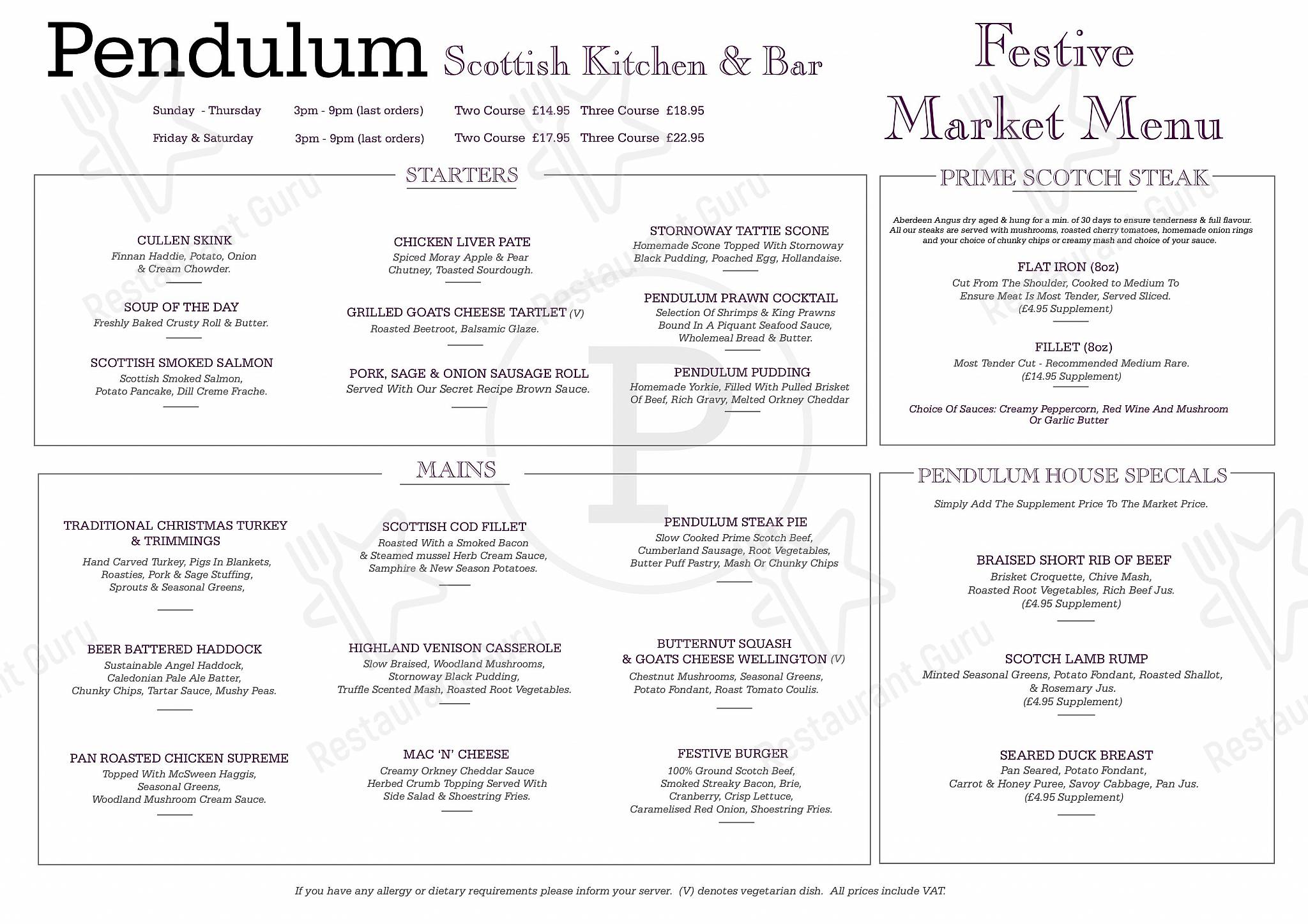 Menu at Pendulum Bar & Grill, Paisley