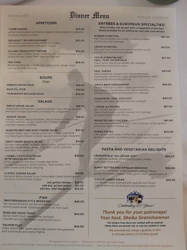 Menu at Pepi's Bar & Restaurant, Vail