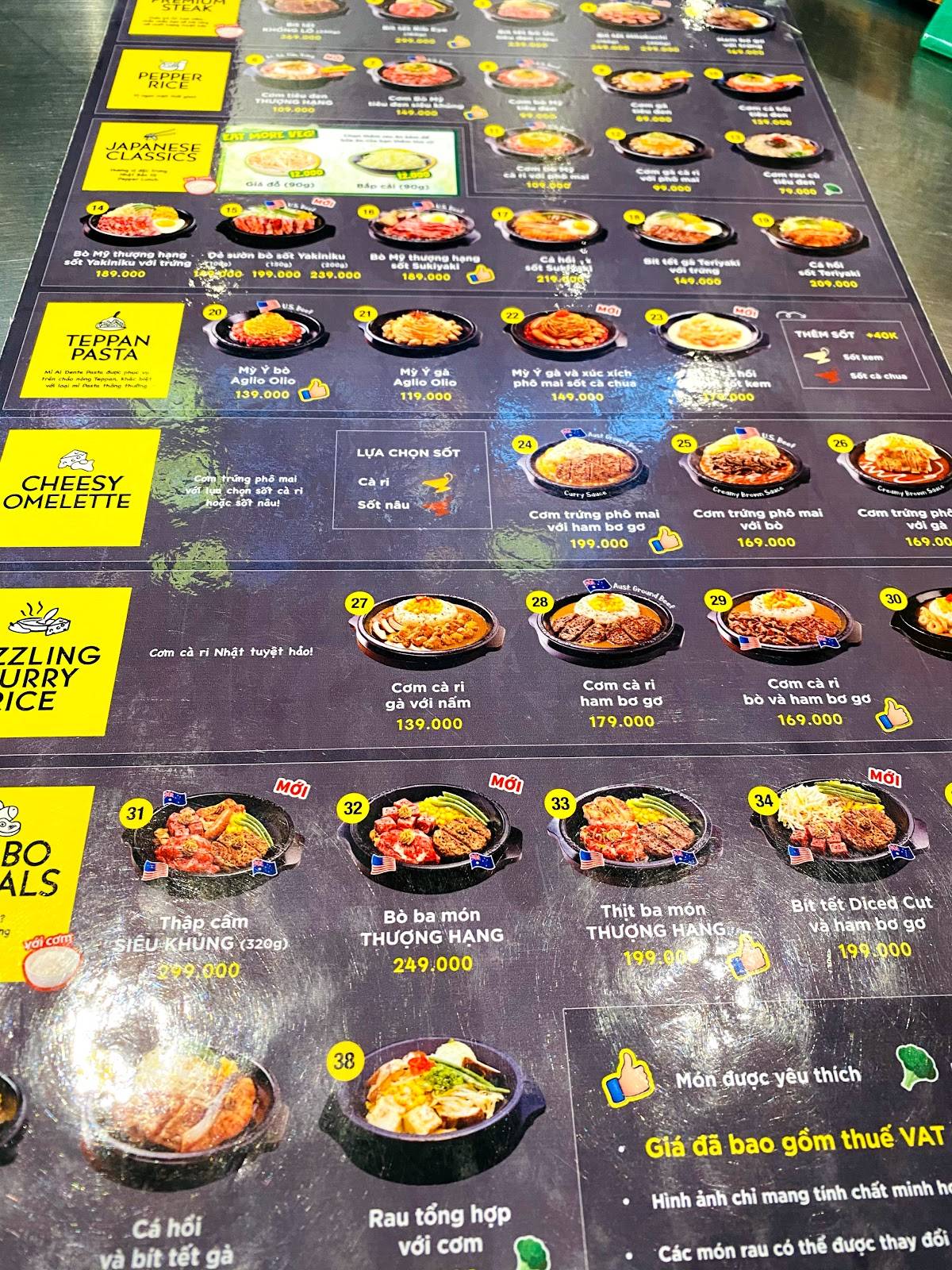 Menu at Pepper Lunch Aeon Tân Phú restaurant, Ho Chi Minh City, 30 Đ ...