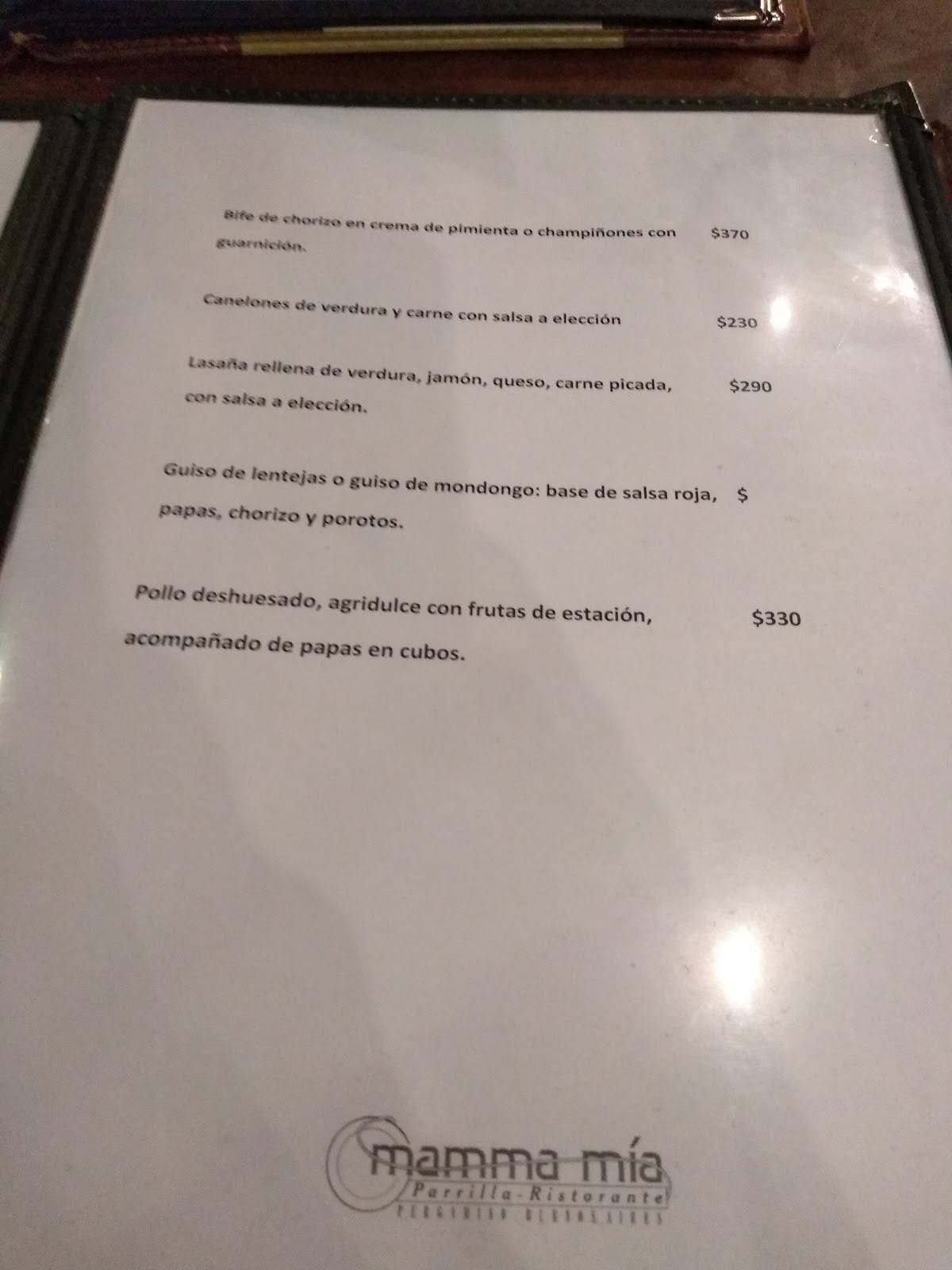 Menu at Mamma Mia restaurant, Pergamino