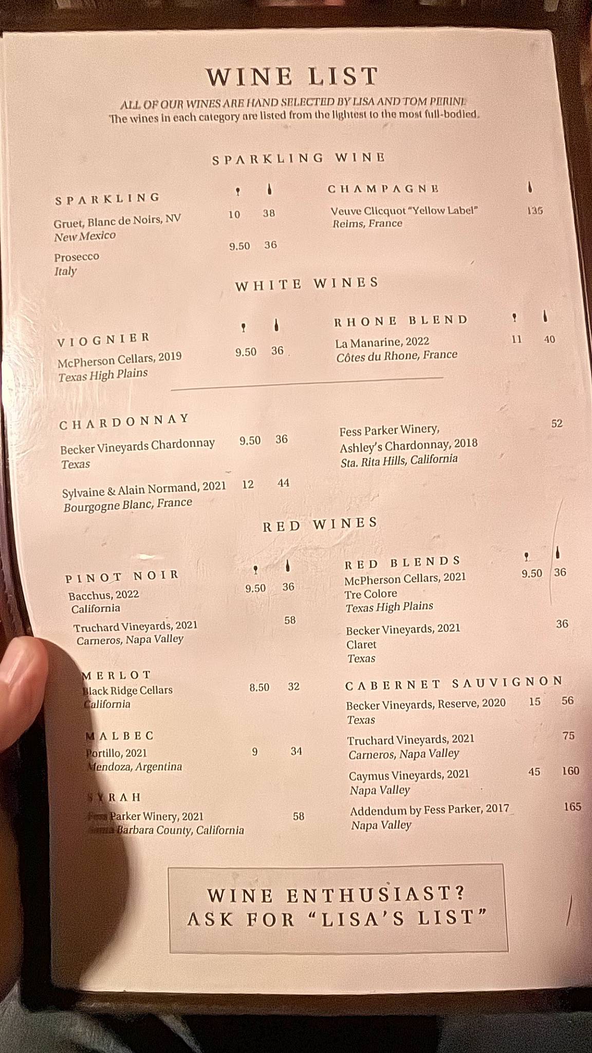 Menu at Perini Ranch Steakhouse, Buffalo Gap