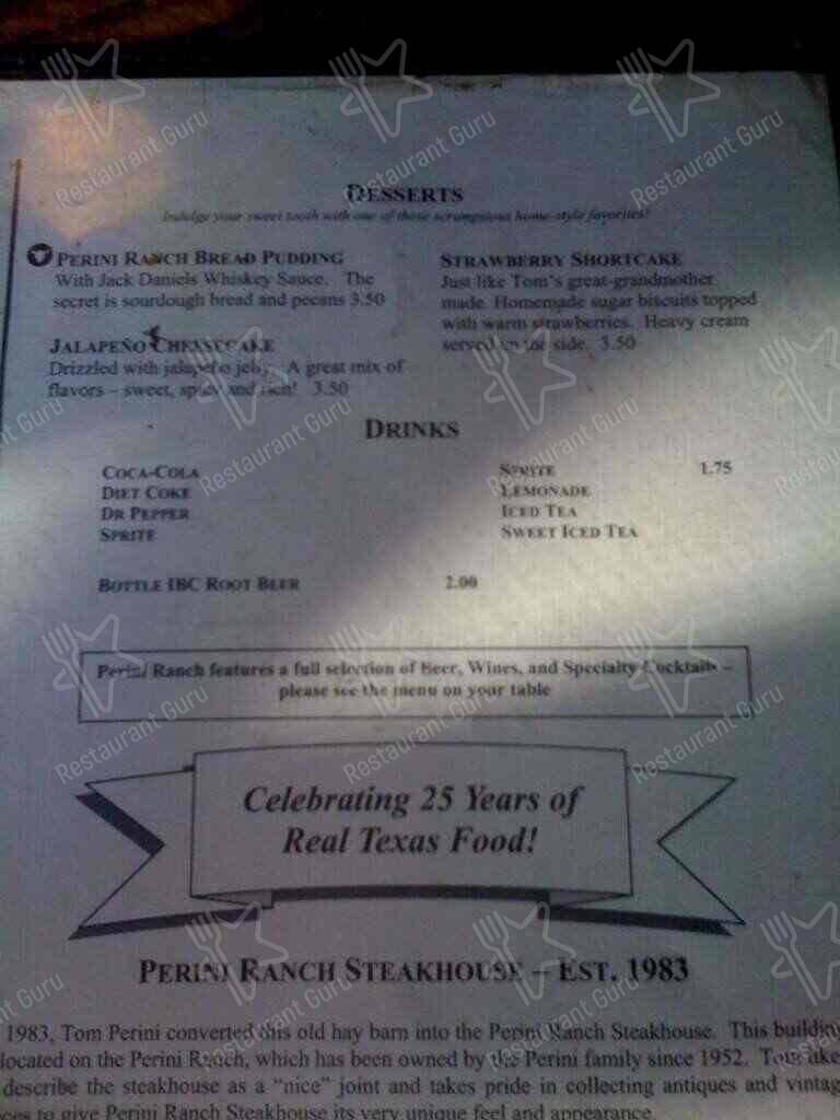 Menu at Perini Ranch Steakhouse, Buffalo Gap