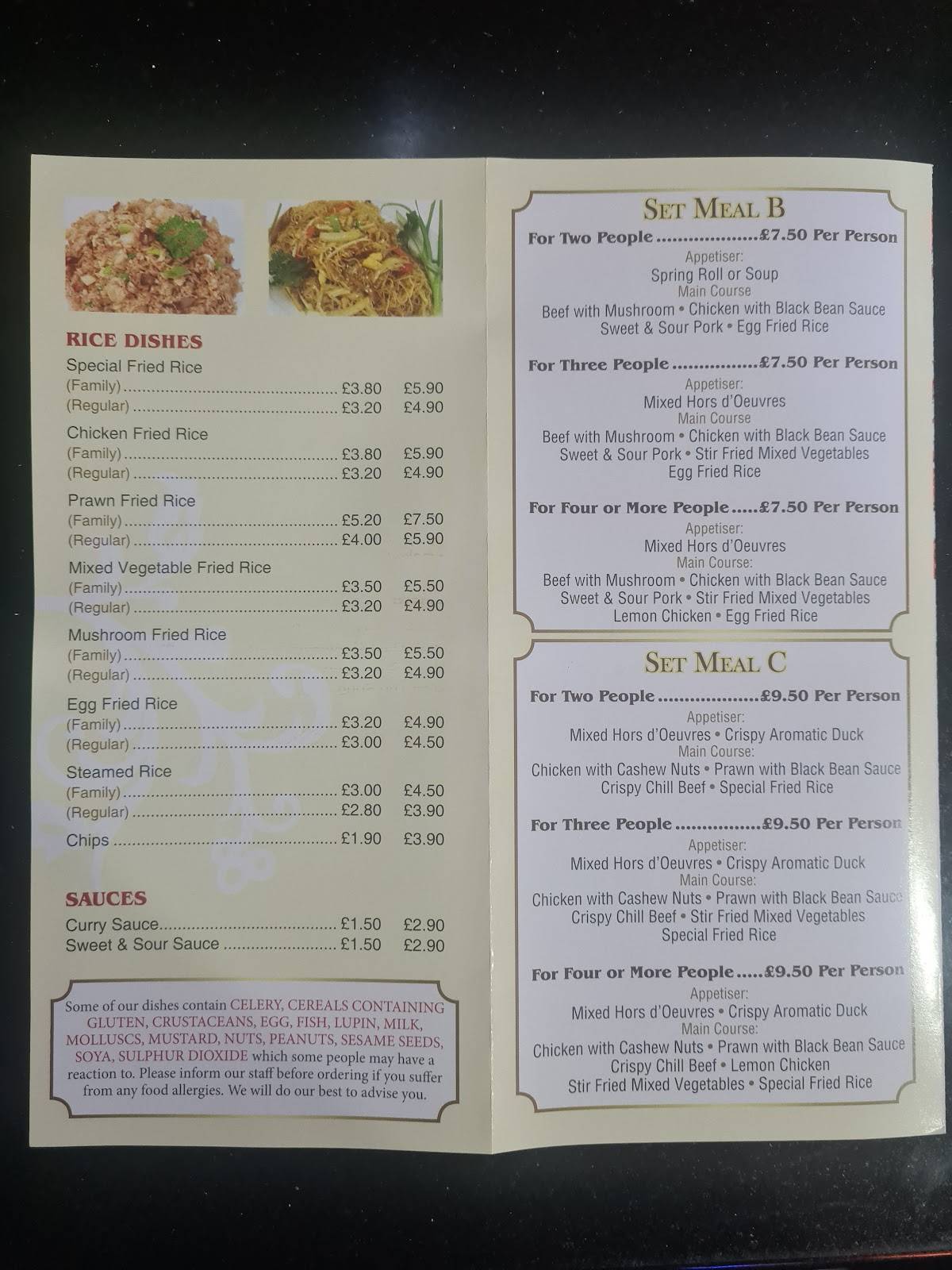 Menu at Royal China restaurant, Peterborough