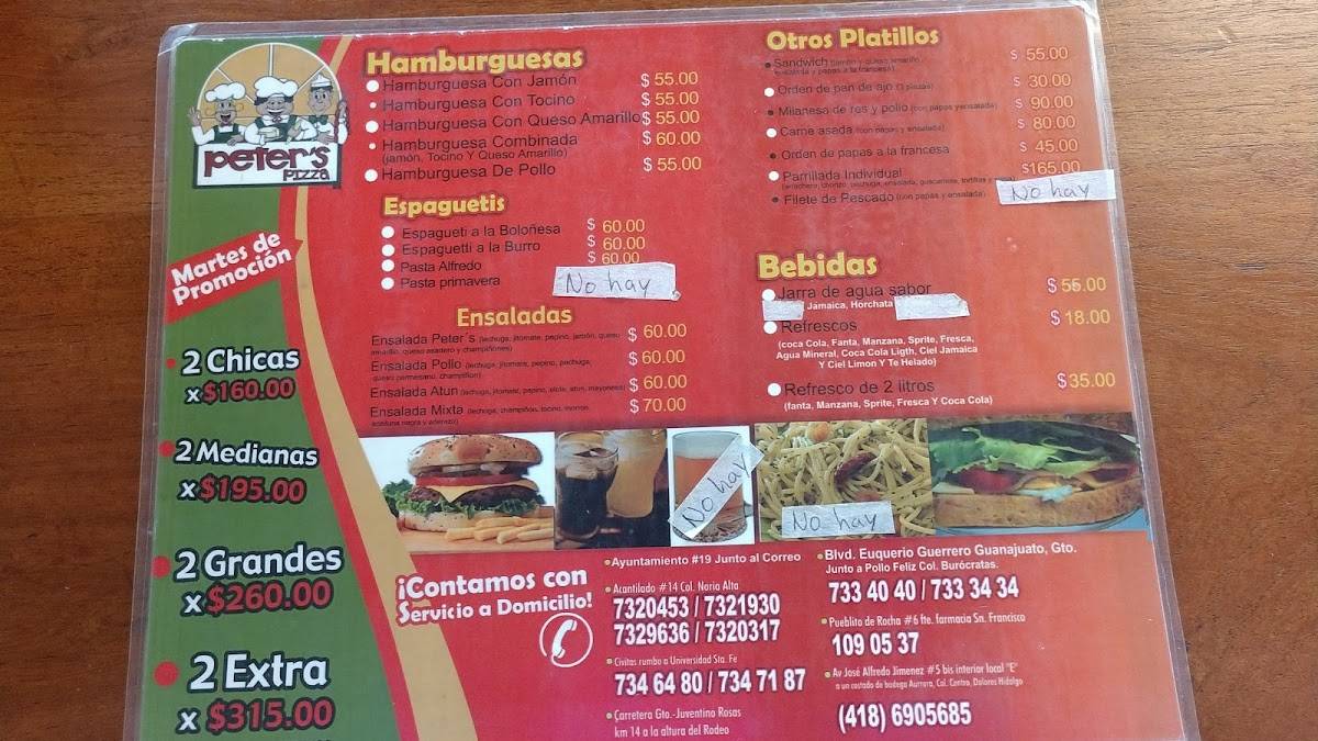 Carta del restaurante Peter’s Pizza, Marfil, Carr. Guanajuato ...