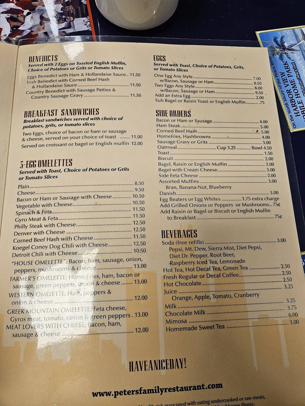 Menu at Peter's Restaurant, Port Charlotte