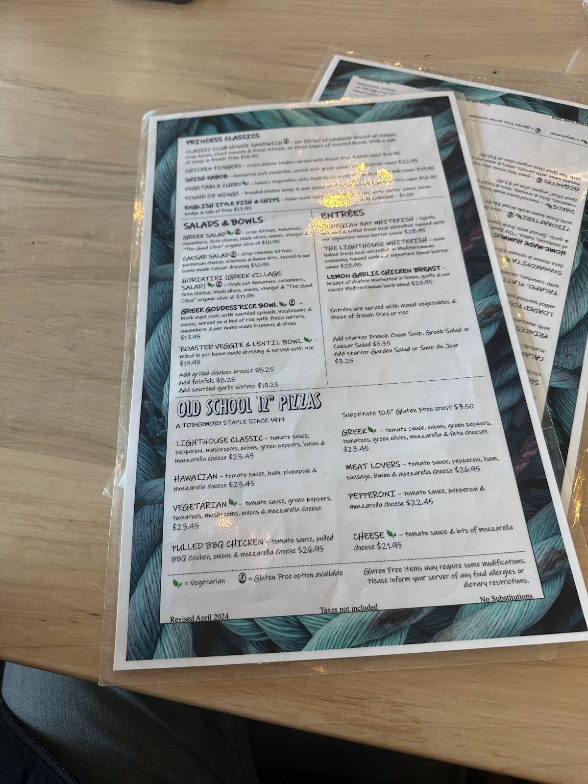 Menu at Pharos restaurant, Tobermory