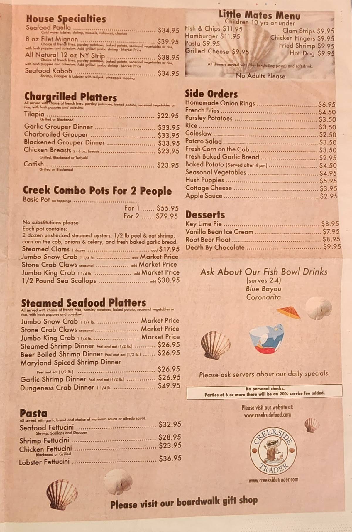 Menu at Phillippi Creek Oyster Bar, Sarasota