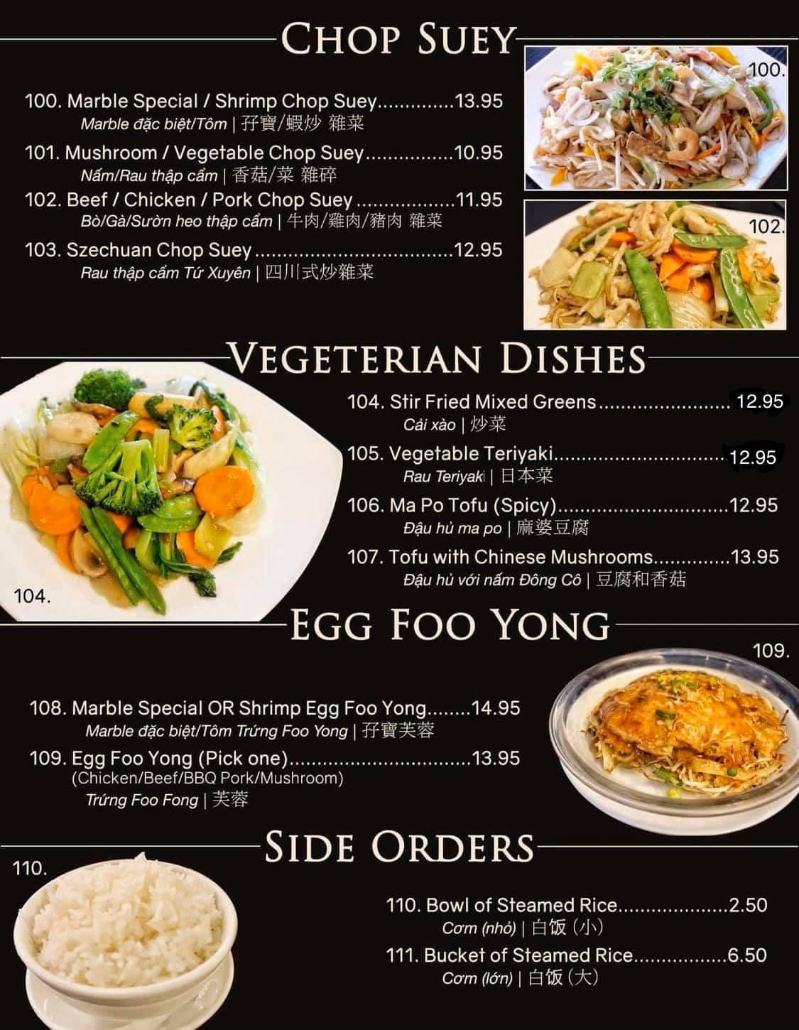 Menu at Pho Marble Restaurant, Edmonton, 38 Ave NW