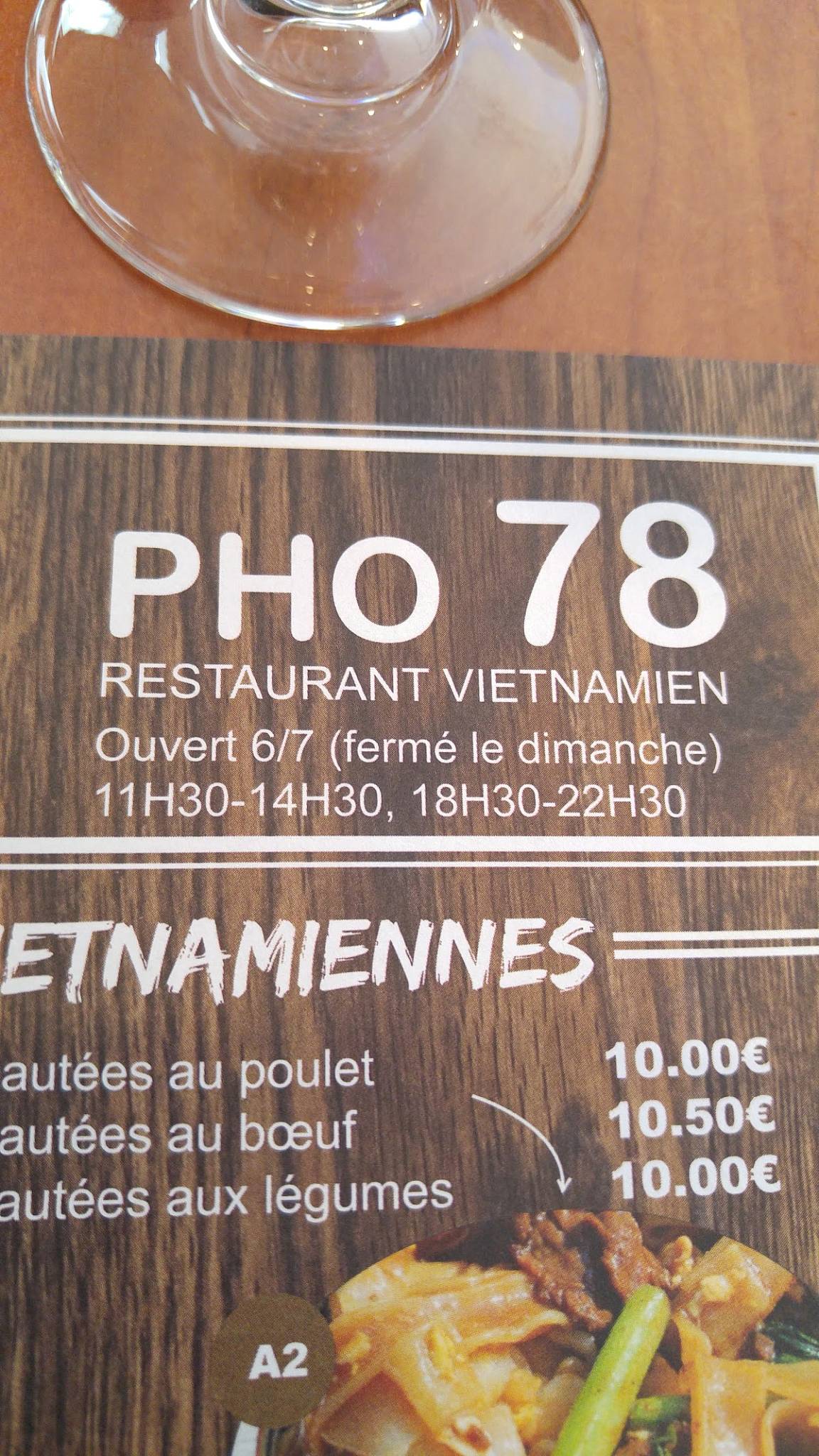 Menu au Pho78 restaurant, Montigny-le-Bretonneux