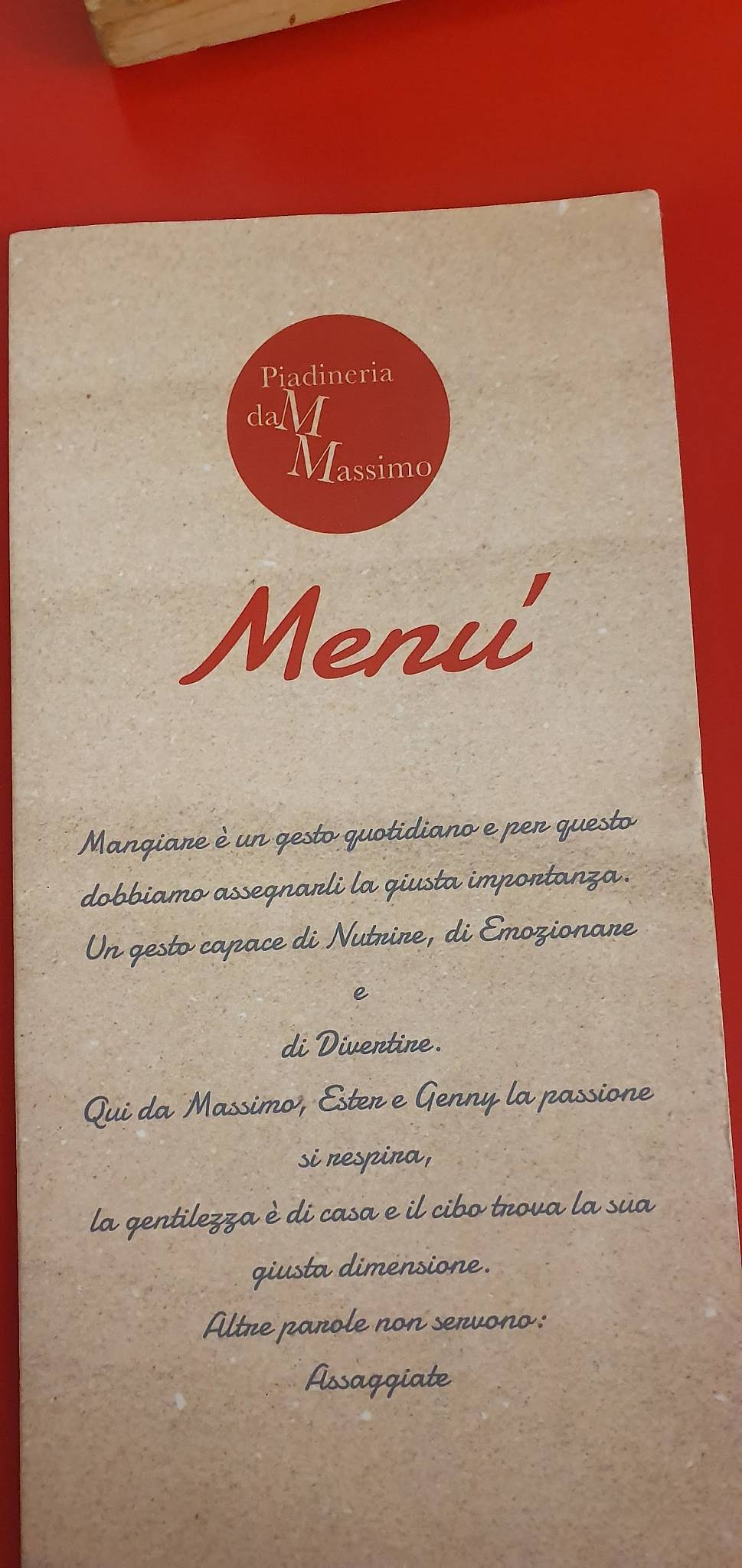 Menu au Da Massimo restaurant, Tresigallo