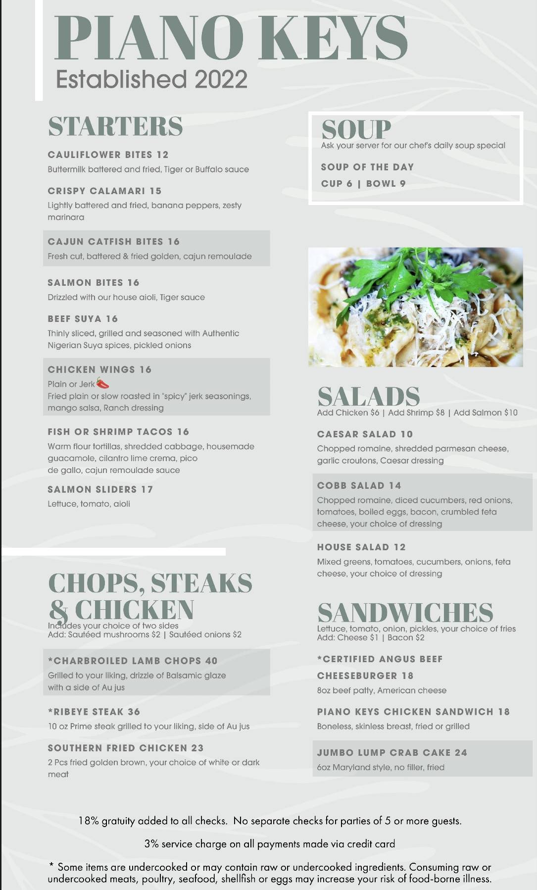 Carta de Piano Keys Restaurant and Lounge, Brandywine