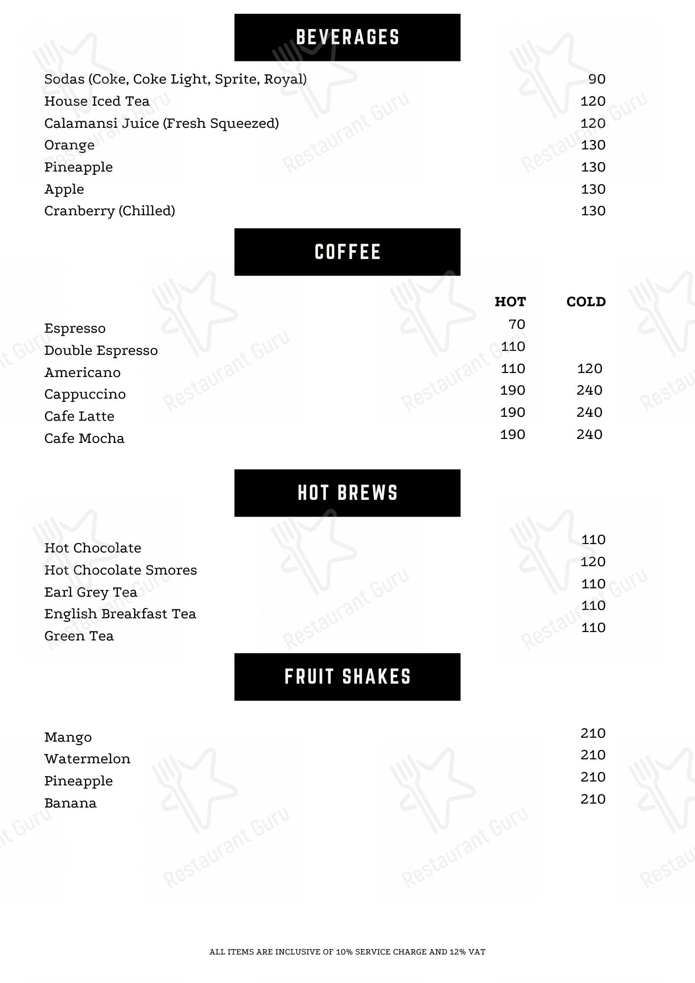 Menu at Piapi Deli restaurant, Dumaguete