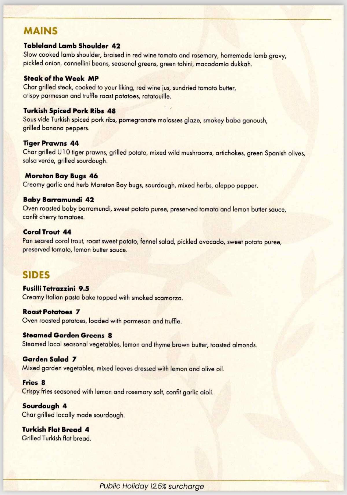 Menu at Piato Cairns Restaurant, Cairns