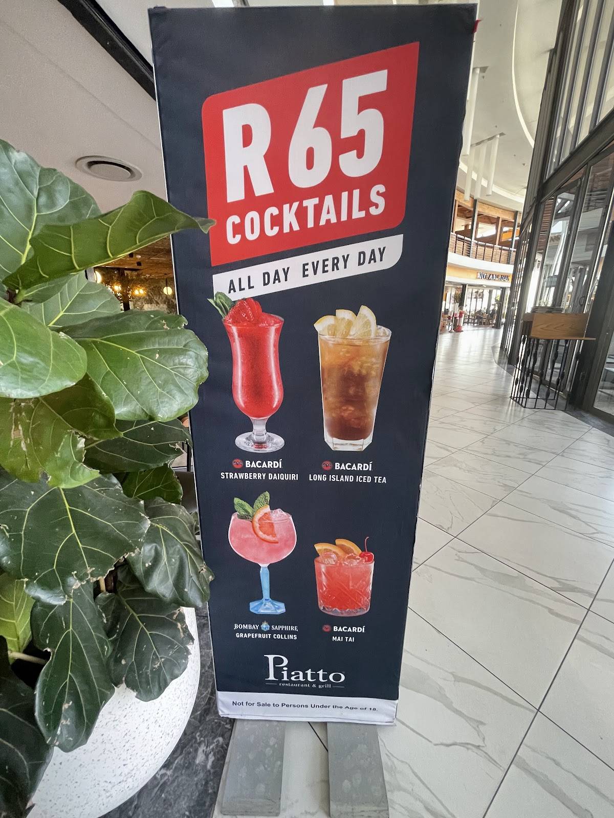 Menu at Piatto Eastgate restaurant, Johannesburg, Eastgate Shopping Centre