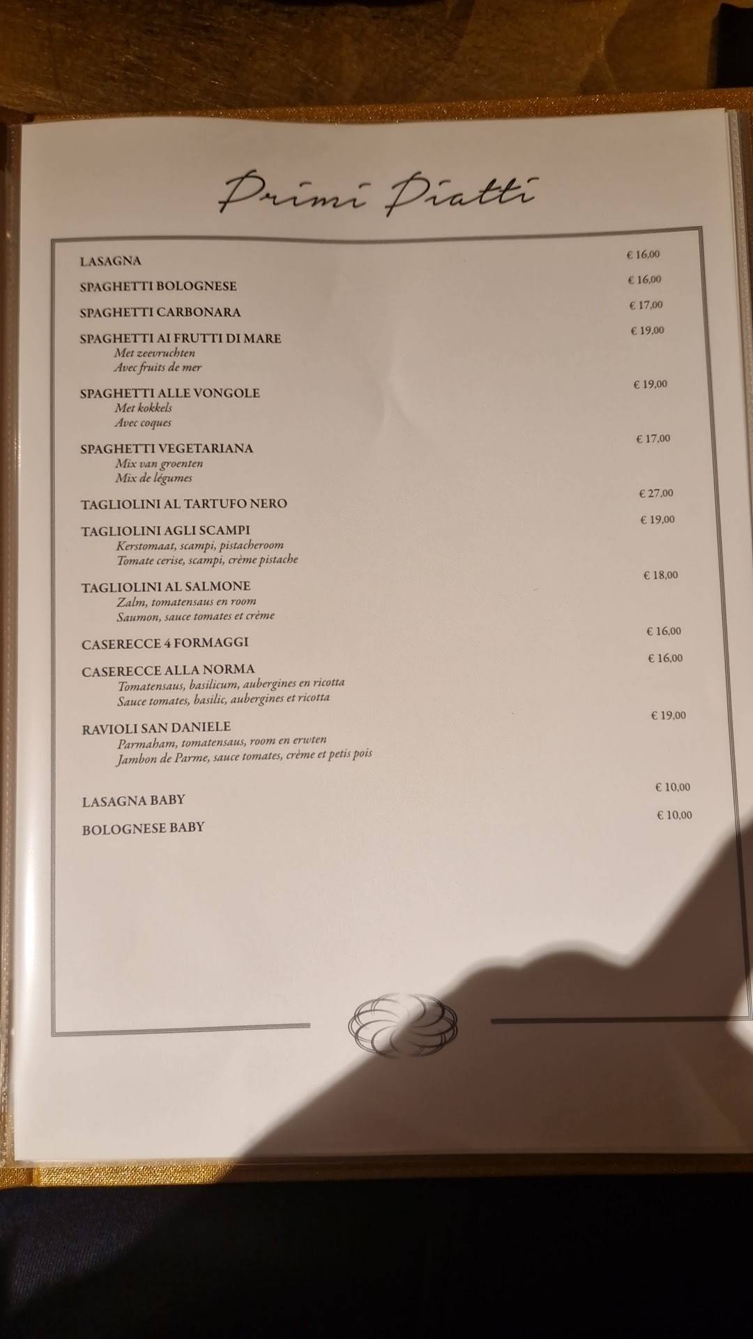 Menu au Piazza Grande, Lennik