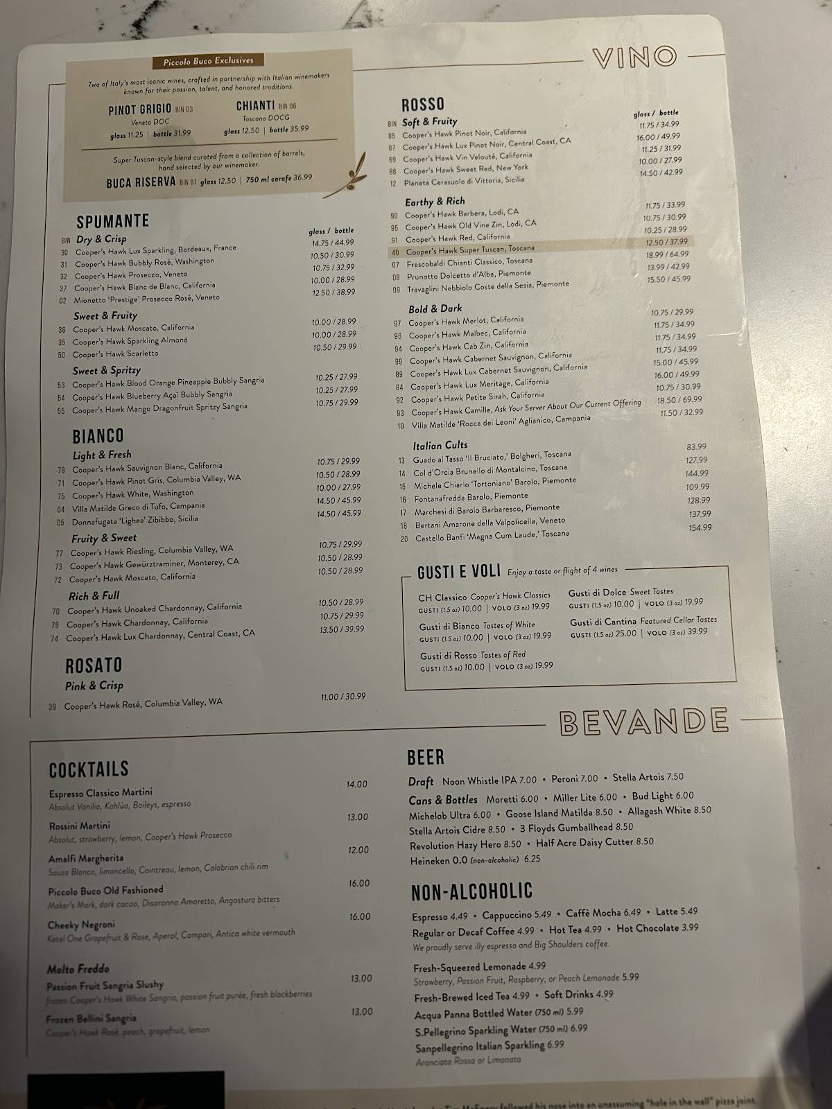 Menu at Piccolo Buco- Oak Brook, IL restaurant, Oak Brook