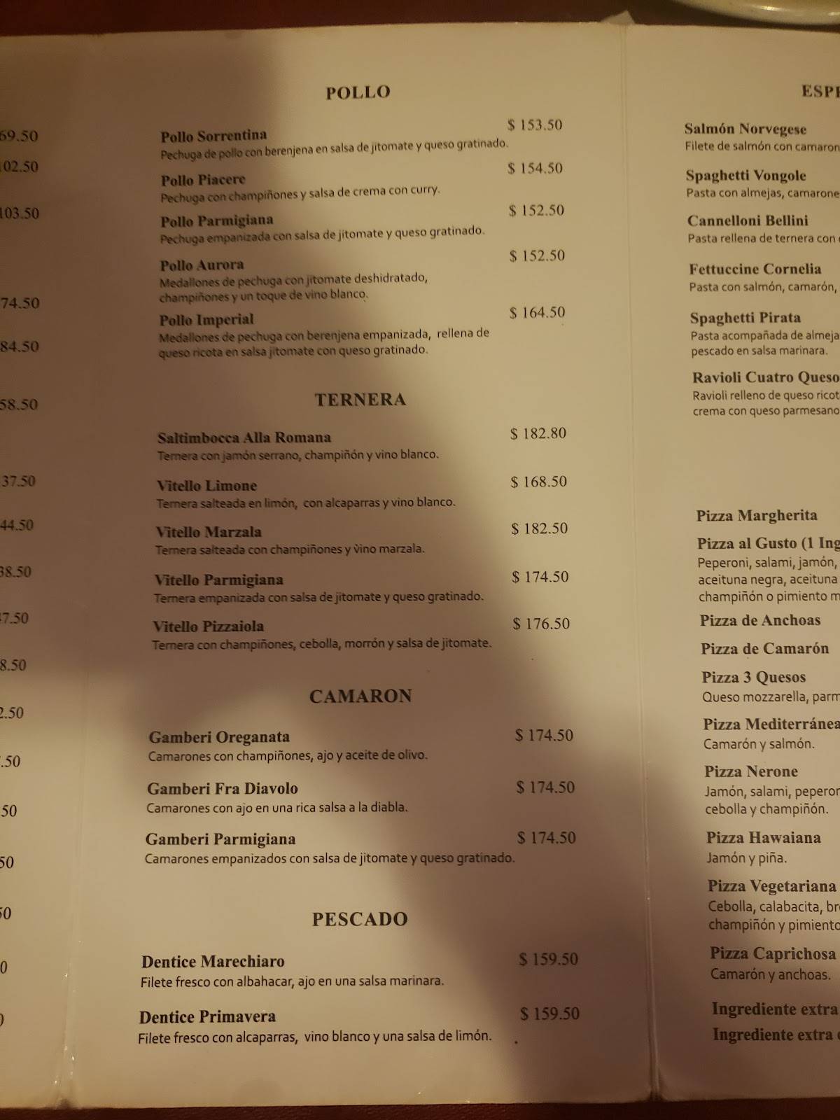 Carta del restaurante Piccolo Nerone, Zapopan, Av Guadalupe 1368