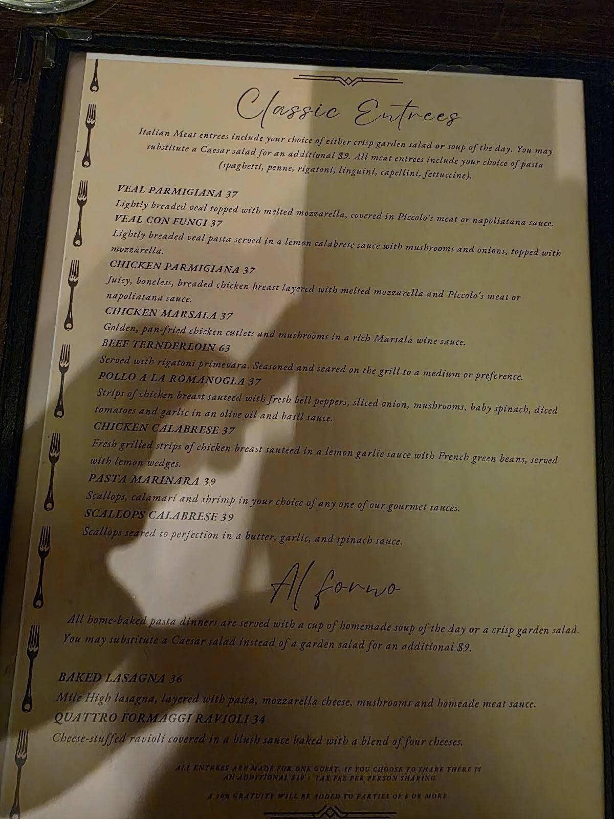 Menu at Piccolo's Pizza and Pasta House pizzeria, Windsor