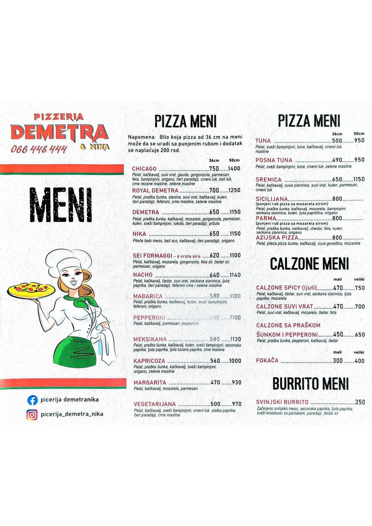 Menu at Picerija Demetra & Nika restaurant, Ruma