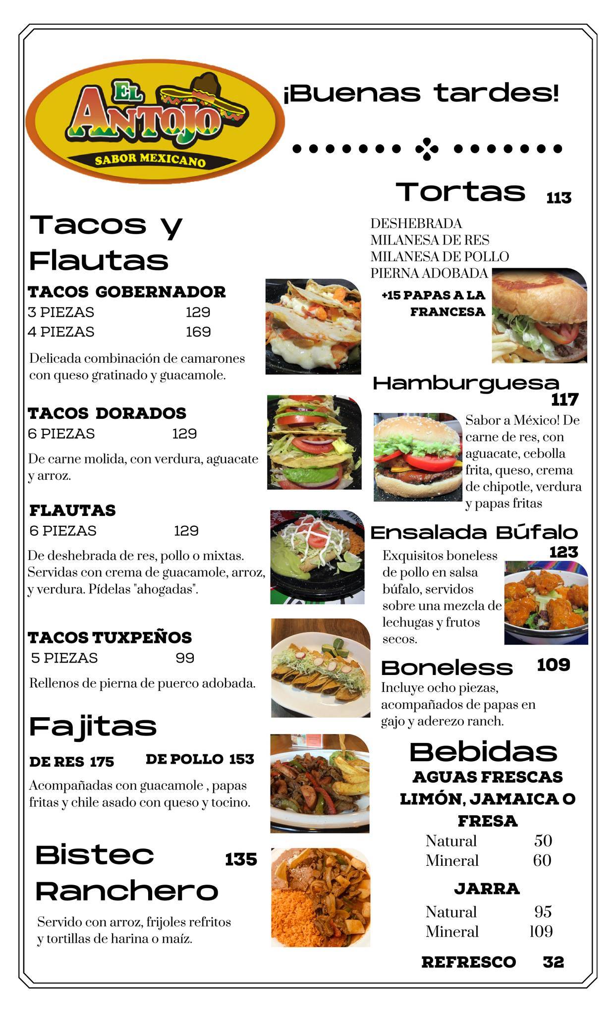 Carta del restaurante El Antojo Sabor Mexicano, Piedras Negras