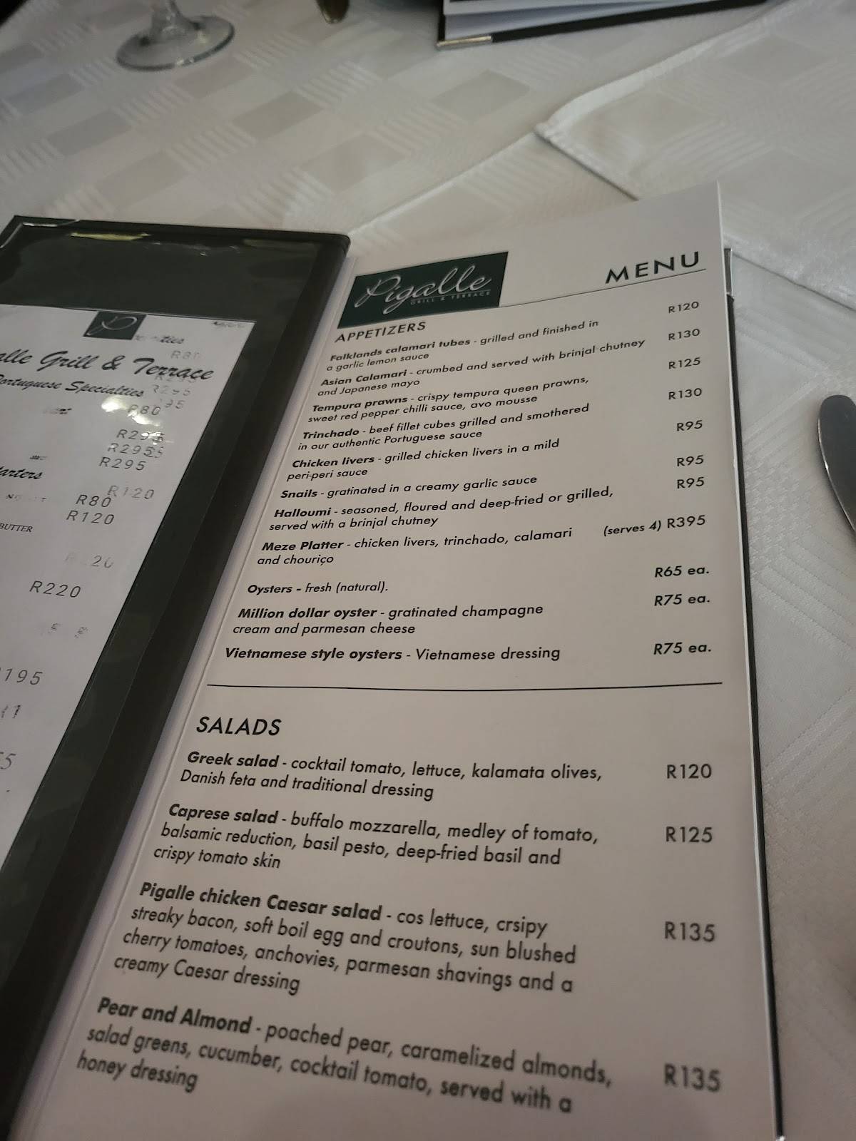 Menu at Pigalle Restaurant Bedfordview, Johannesburg