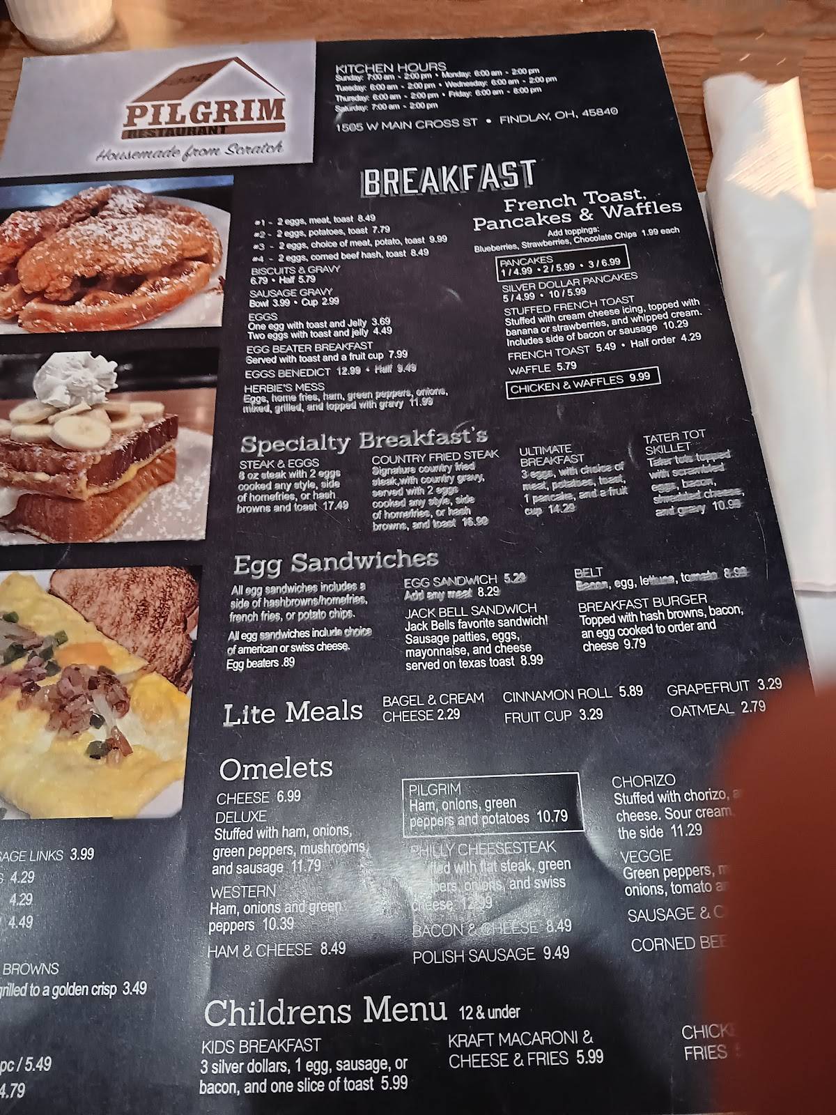 Menu at Pilgrim Restaurant - Findlay, OH, Findlay