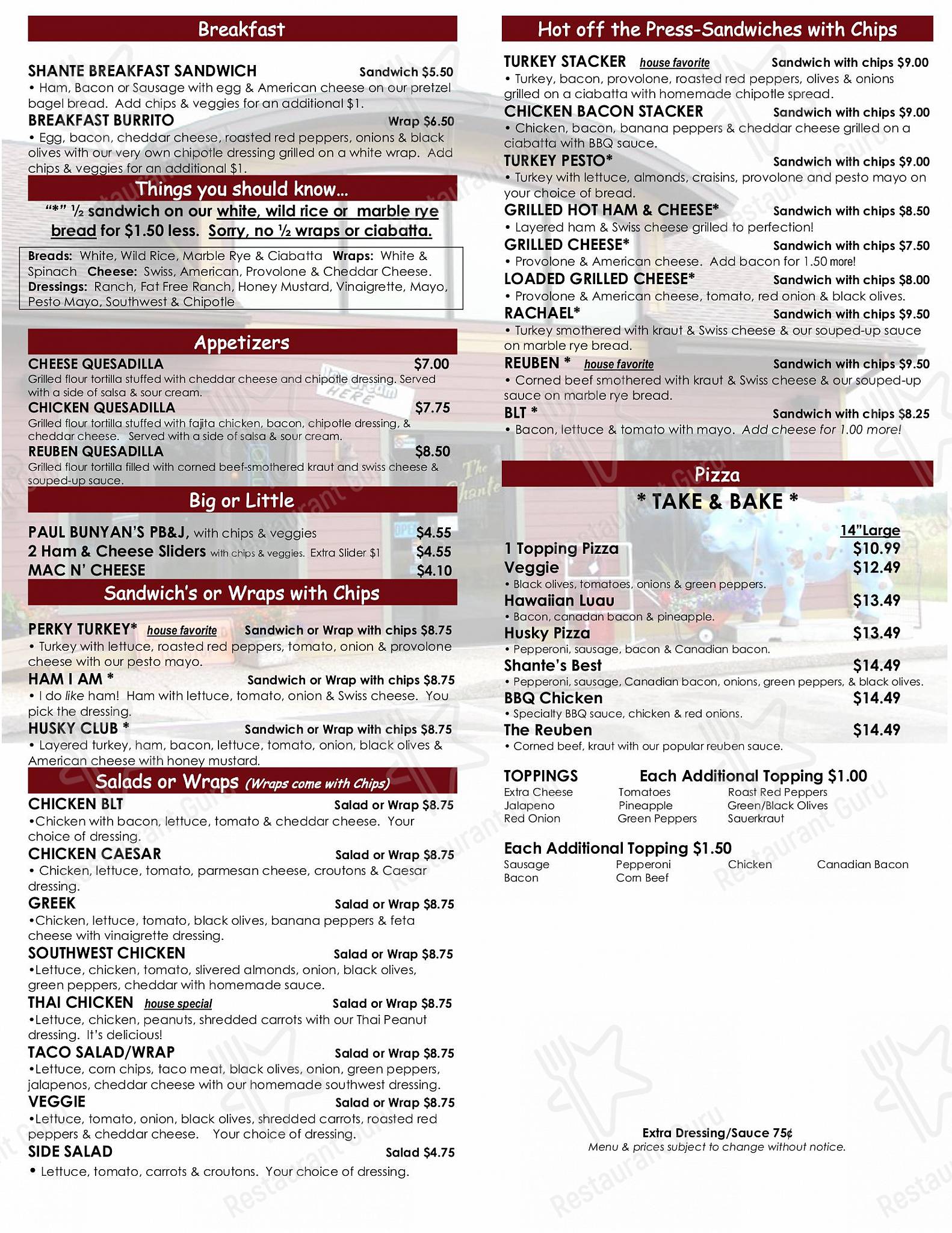 Carta del pub y bar The Shante, Pillager