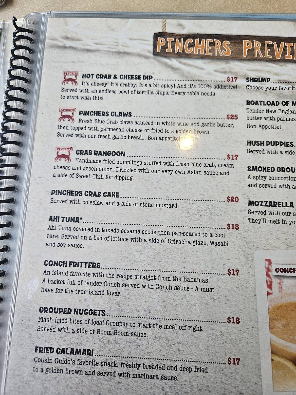 Menu at Pinchers restaurant, Naples, 5th Ave S