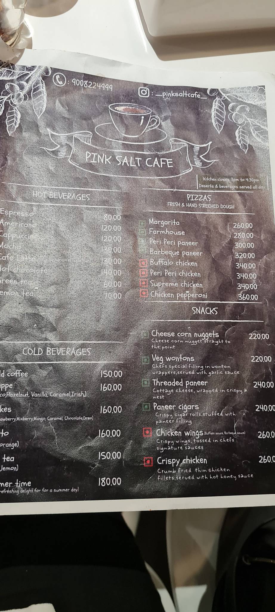 Menu at Pink Salt Cafe, Hubballi