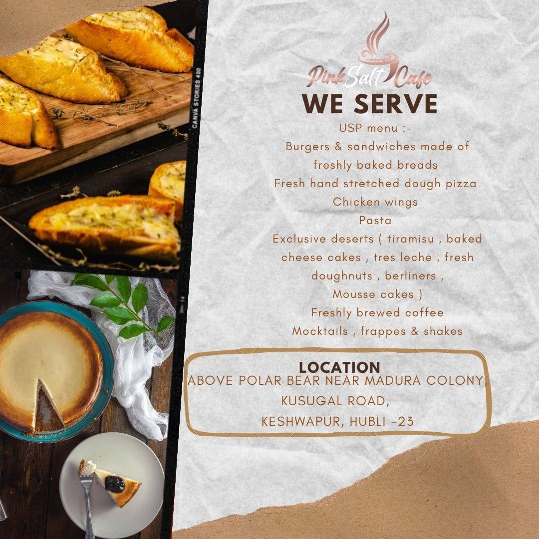 Menu at Pink Salt Cafe, Hubballi